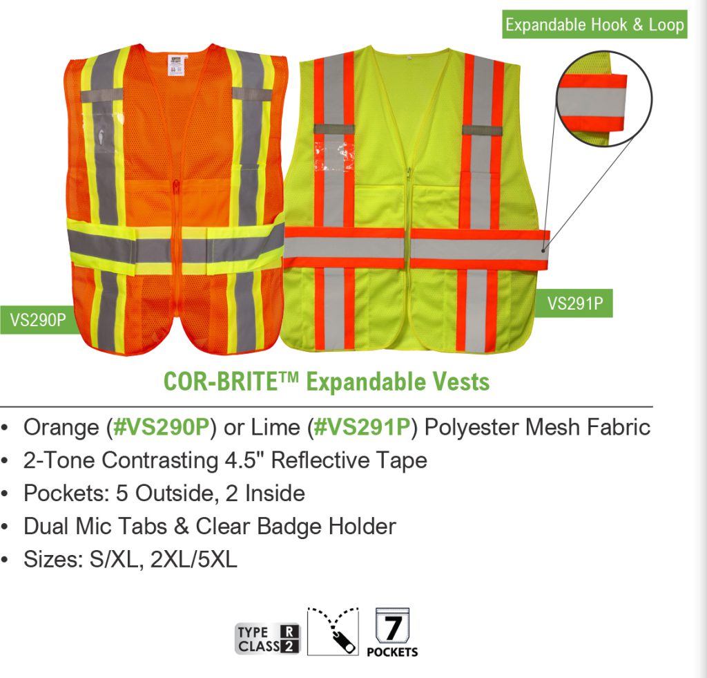 Expandable Safety Vest, COR-BRITE®, Type R, Class 2: #VS290P - Cordova ...