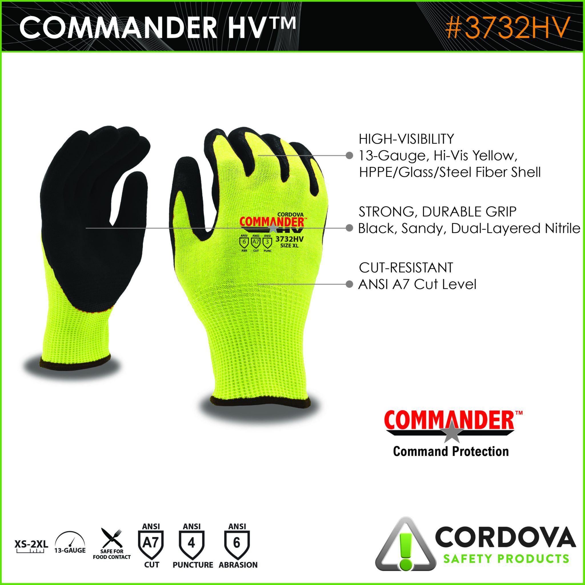 COMMANDER HV™, HPPE/Glass/Steel, A7 Cut: #3732HV - Cordova Safety