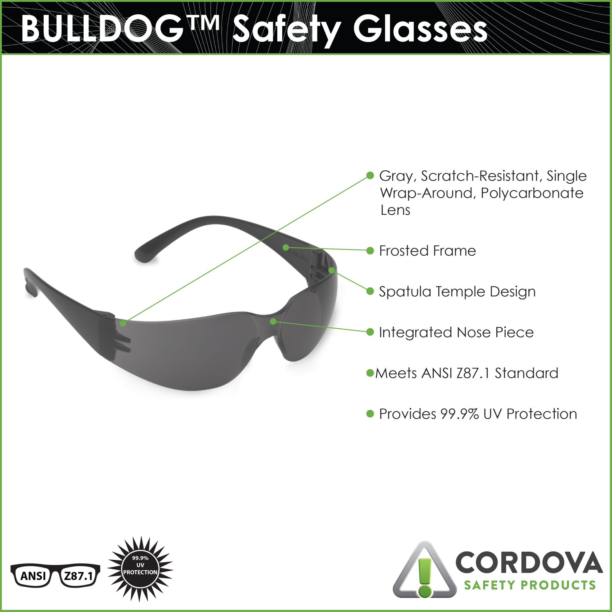 Bulldog™, Safety Glasses, Gray: #EHB20S - Cordova Safety