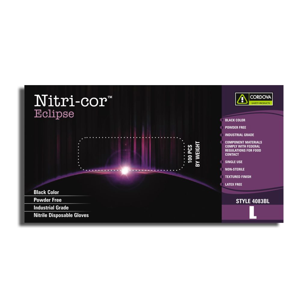 Disposable, Nitri-Cor® Eclipse, Industrial, Nitrile, Powder-Free, 4-Mil ...