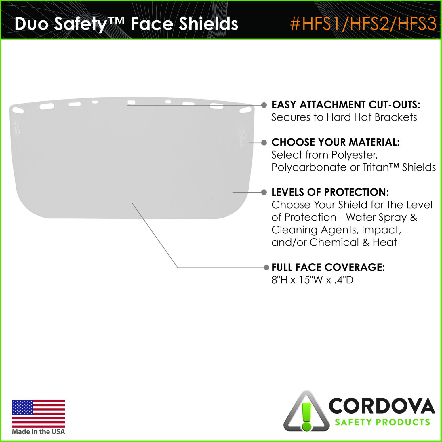 Duo Safety™, Hard Hat Face Shield, Polycarbonate: #HFS2 - Cordova Safety