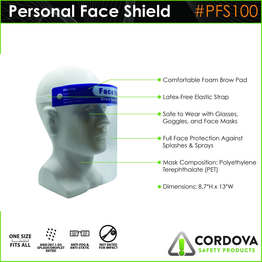 Protective Face Shield: #PFS100 - Cordova Safety