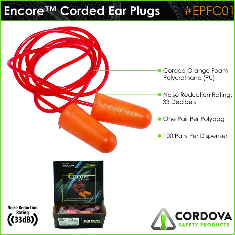 Ear Plugs, Encore™, Disposable, Foam, Corded, Industrial: #EPFC01 ...