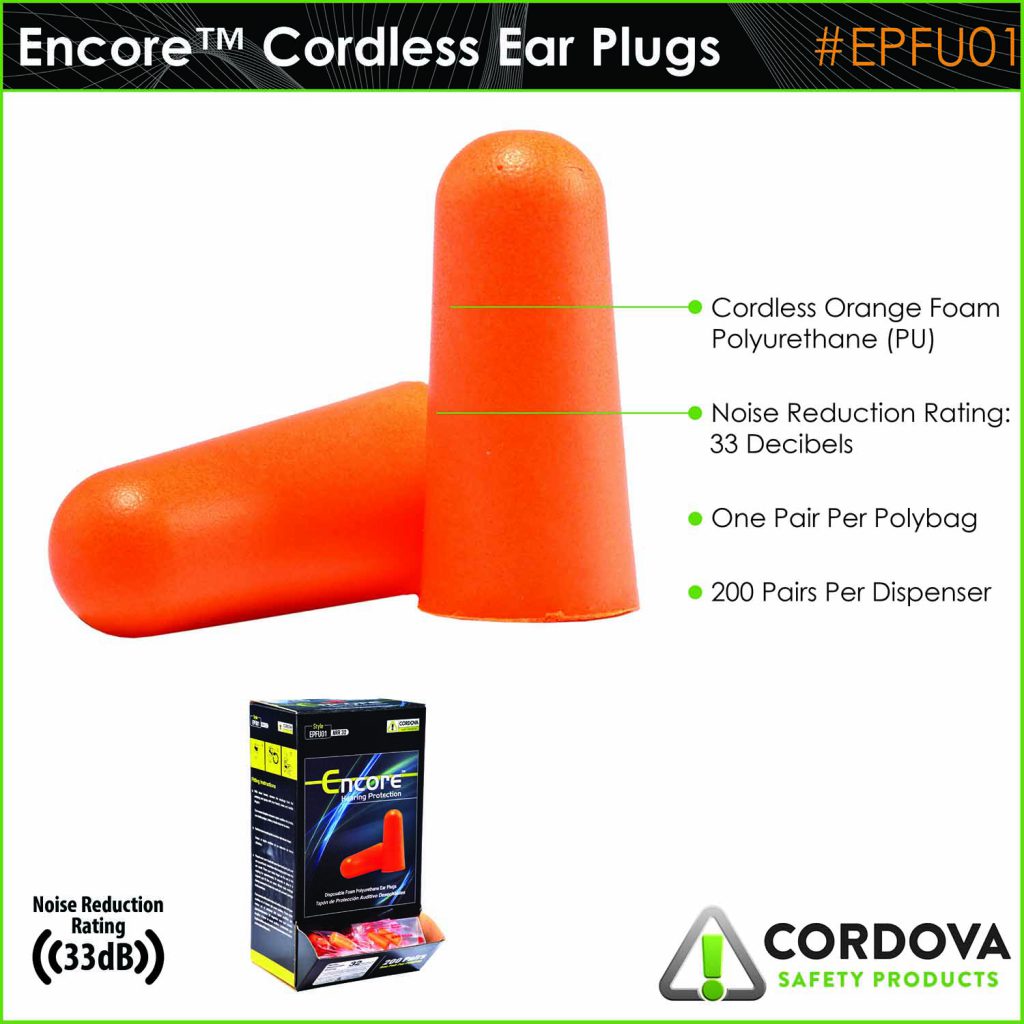 Ear Plugs, Encore™, Disposable, Foam, Industrial: #EPFU01 - Cordova Safety