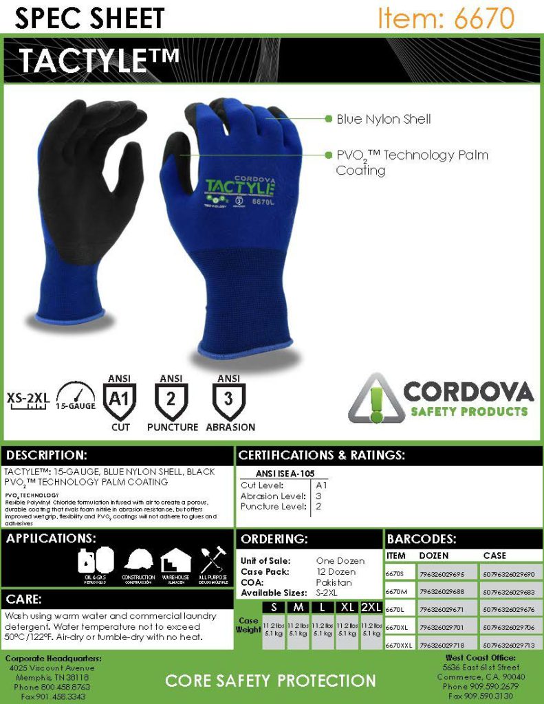 TACTYLE™, Machine Knit, PVO2, A1: #6670 - Cordova Safety