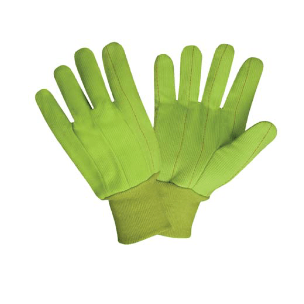 High Visibility, Lime Green, 18-ounce, Double Palm Gloves, 100% Cotton ...