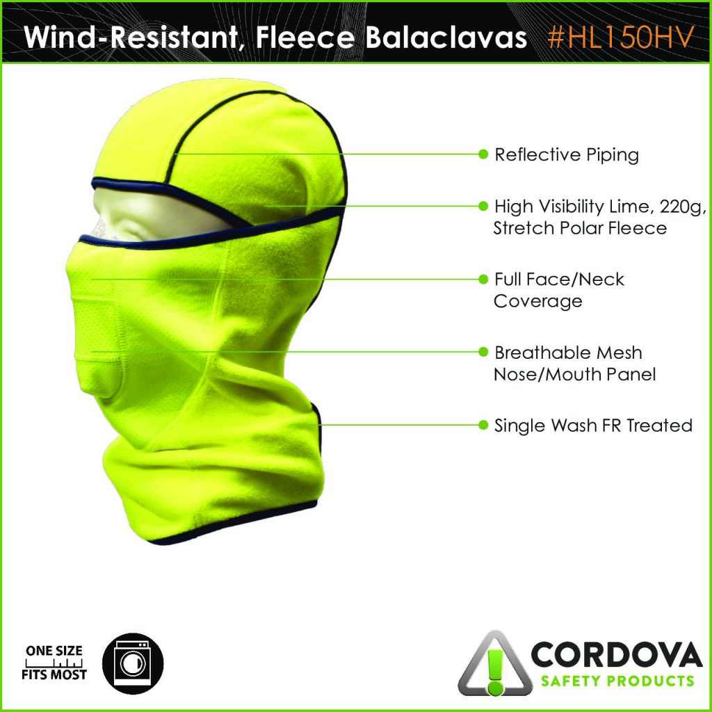 Balaclava, Breathable, Hi-Vis: #HL150HV - Cordova Safety