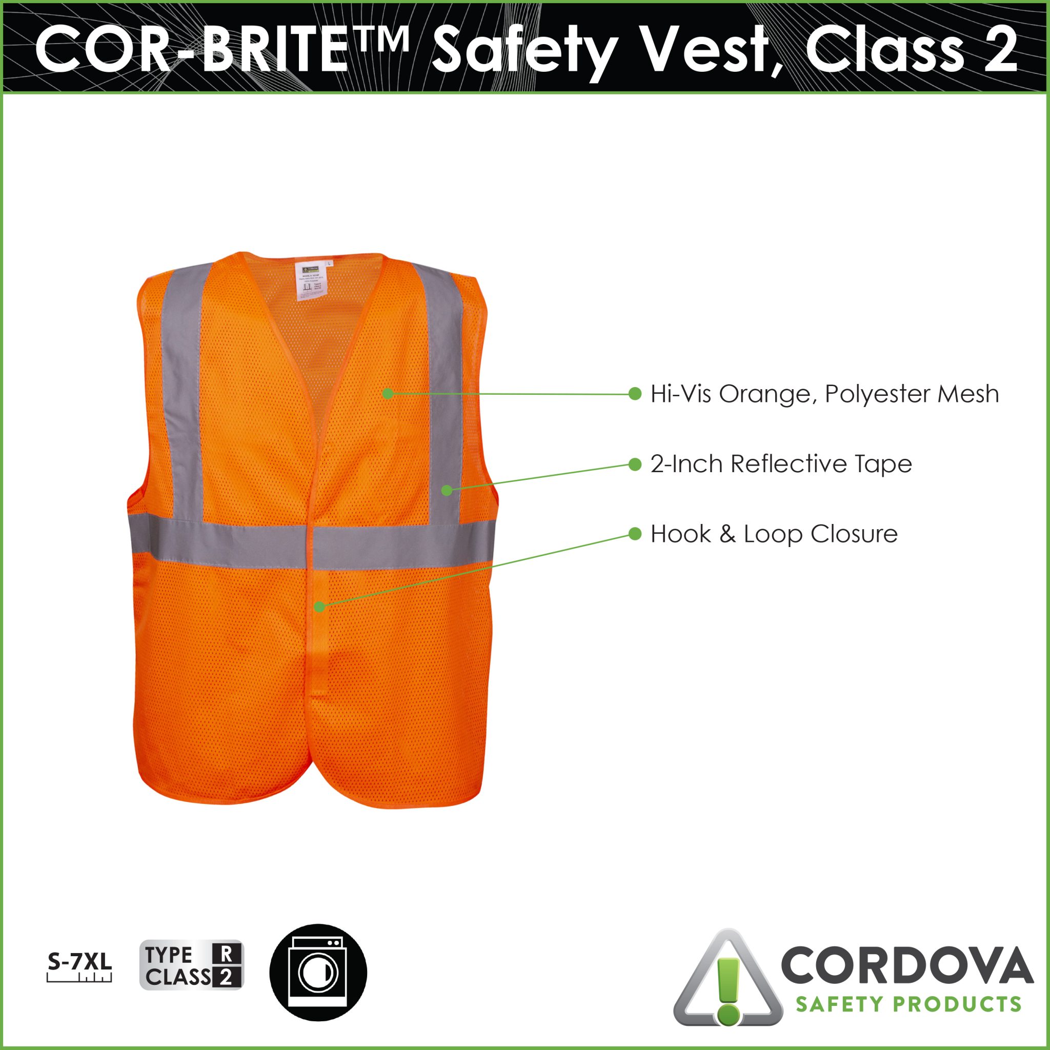 Safety Vest, Type R, Class 2: #V210P - Cordova Safety